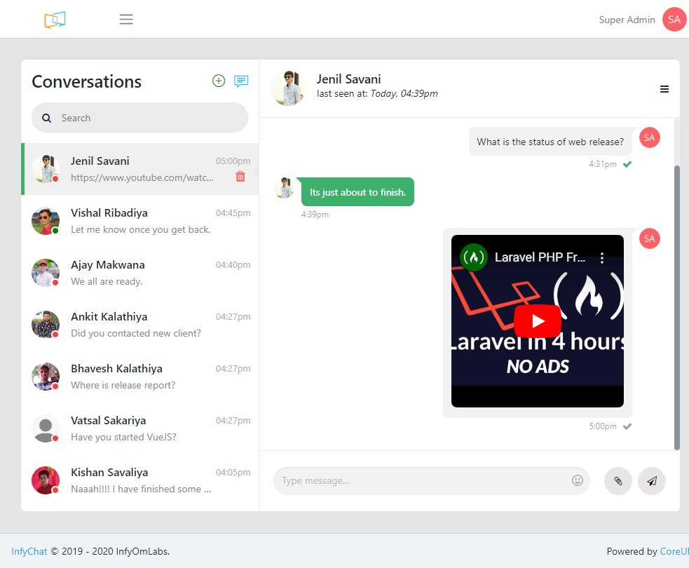 Chat - Laravel App (Private & Group) - Real-Time Messaging by infyomlabs